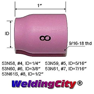 WeldingCity 5-pk Gas Lens Ceramic Cup Alumina 53N61S (#8, 1/2") for TIG Welding Torch 9, 20 and 25 Series from Weldcraft Lincoln Miller ESAB CK