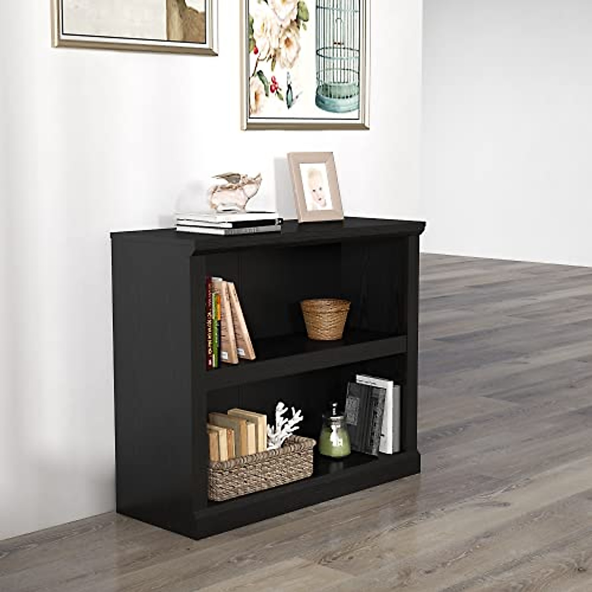 Panana Wooden Bookcase, 2/3/5 Tier Cube Shelves Adjustable Shelf Bookself Storage Organizer Display Shelf Free Standing Unit for Living Room Home Office (Black, 2-Tier)