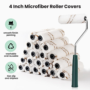 Mister Rui Microfiber Paint Roller Covers 4 Inch, 40 Pack Small Paint Roller Covers with Roller Frame Kit, Mini Paint Rollers for Painting Walls, Paint Supplies for House Painting