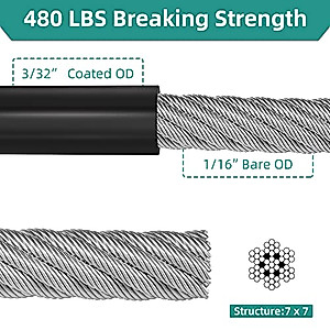 Fil-fresh String Light Hanging Kit, 200ft Stainless Steel Cable, Guide Wire for Outdoor String Lights, Patio Lights, Enough Hooks and Screws, Easy to Install