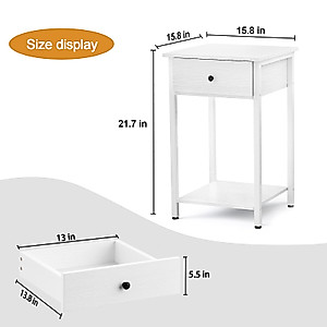 Ecoprsio Nightstand Set of 2 White End Table Side Table with Drawer and Storage Shelf Wood Night Stand Modern Bedside Table for Bedroom, Living Room, Sofa Couch, Hall, Easy Assembly, White