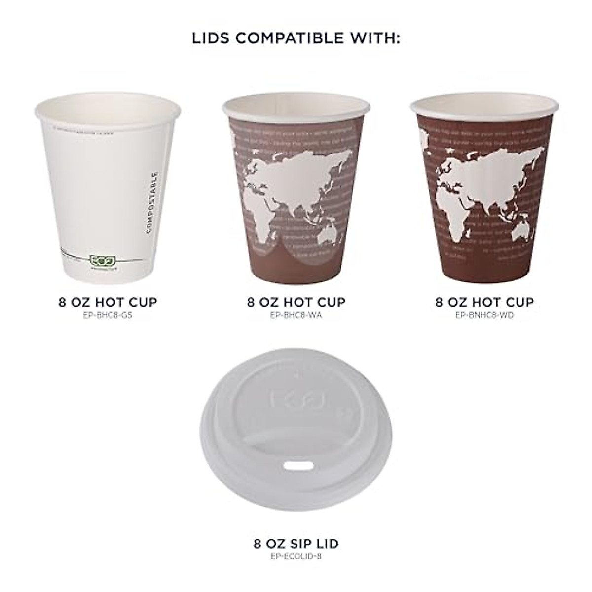 Eco-Products Compostable Coffee Cup Lids, Case of 800, White EcoLid, Fits 8oz Hot Cups, Made from PLA Plastic, A Renewable Material Made from Plants, ASTM, BPI-Certified