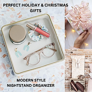 ZHEM Nightstand Organizer Perfume Tray | Small Valet Tray Key Bowl for Entryway Table | Bedside Table Organizer Dresser Catch All Tray| Decorative Leather Catchall Tray | Bedside Organizer -White