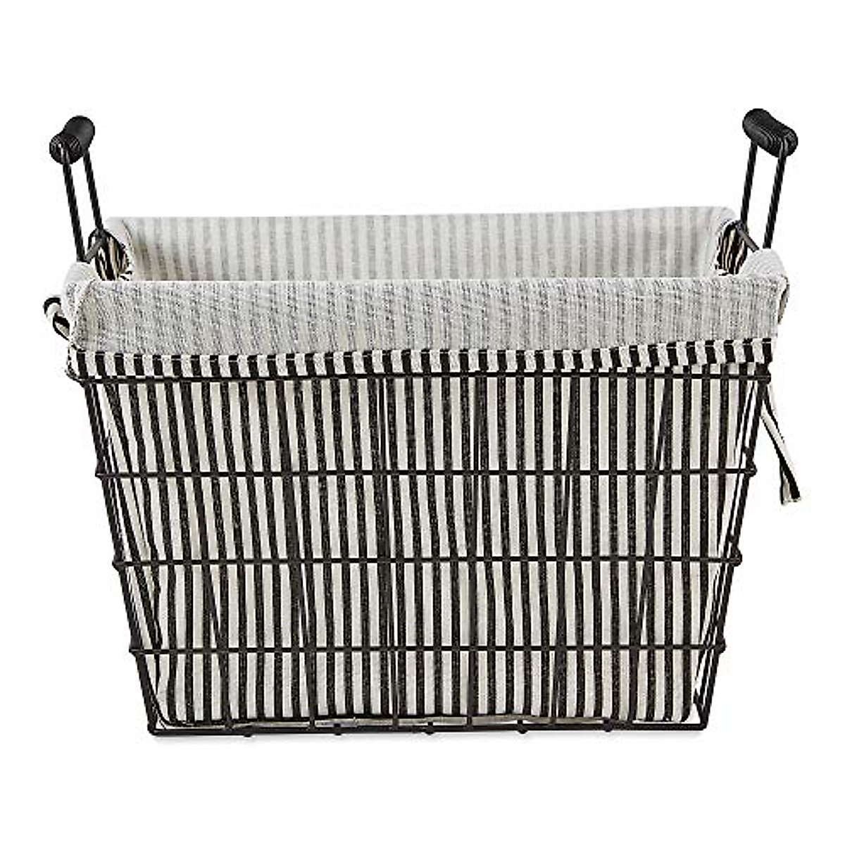 DII Metal Farmhouse Lined Basket, Contemporary Storage Container, Ticking Stripe, Assorted