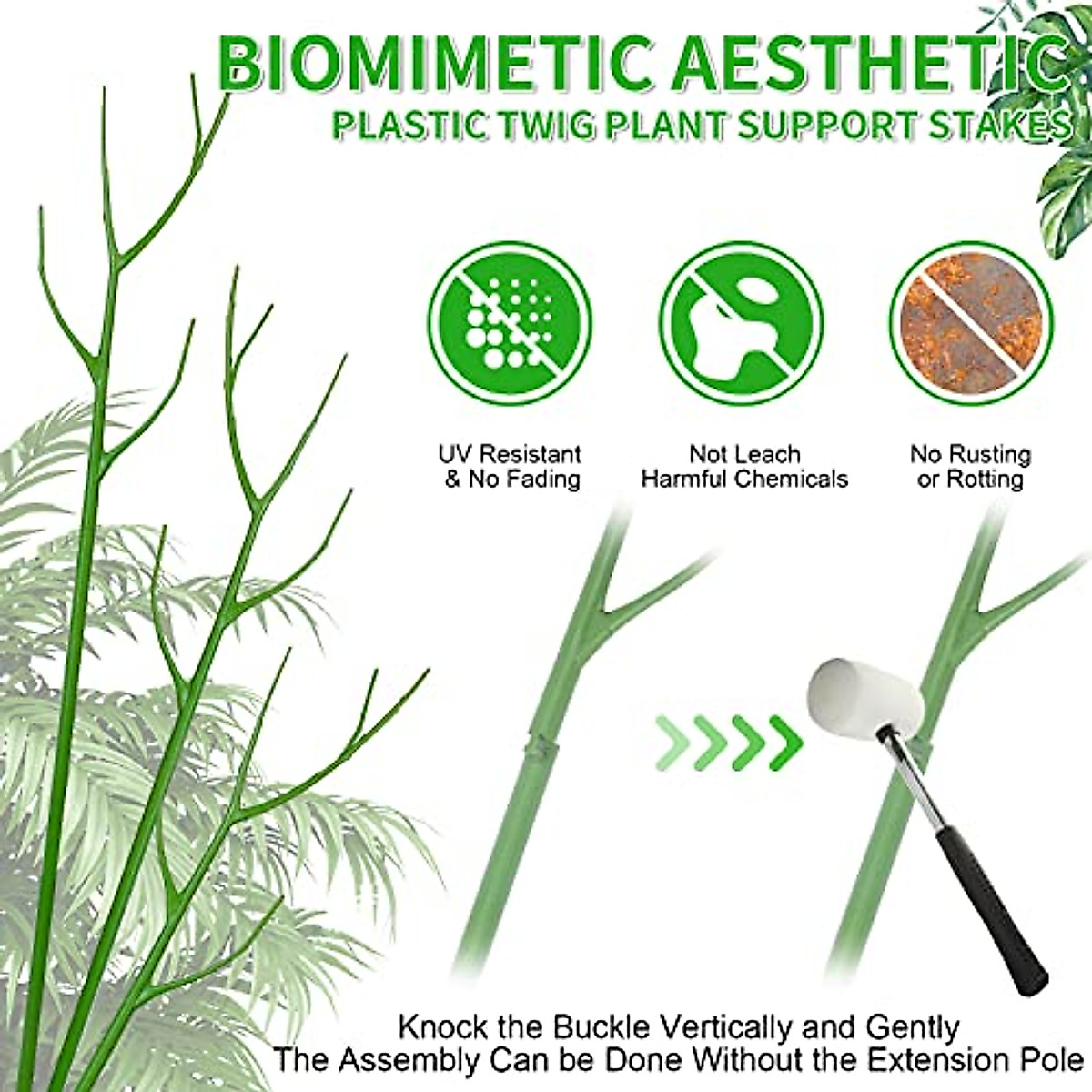 ROADPLUM 4 Pack 39.37" Detachable Twig Plant Support Stakes Set, Blends in to Plant, Branch Plant Sticks with Orchid Clips Twist Plant Ties, Twig Trellis for Indoor Outdoor Plants Potted Plants Flower