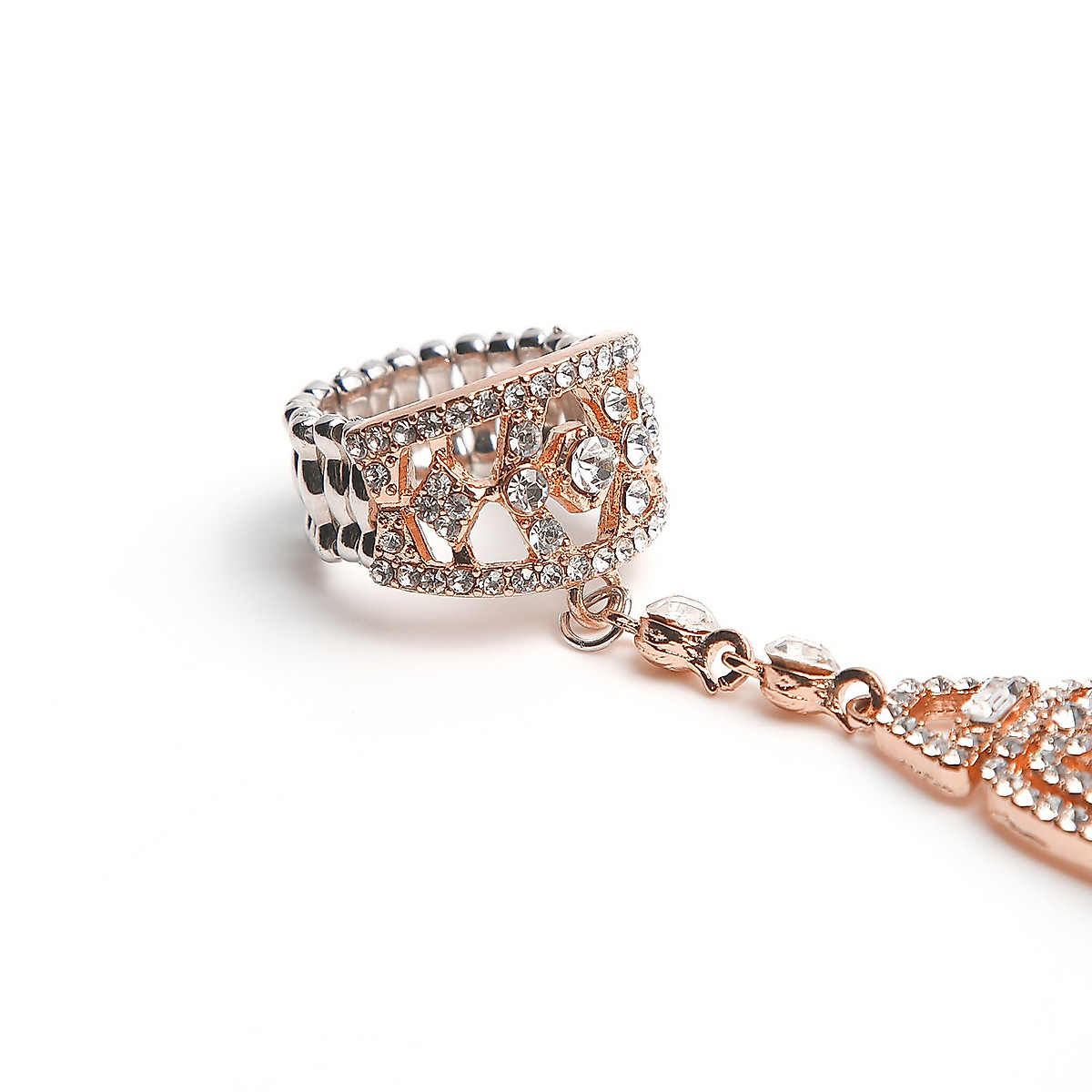 Metme 1920s Flapper Bracelet Ring Set Gatsby Accessories Imitation Pearl Crystal Bracelet Adjustable Ring