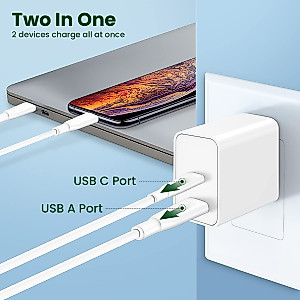 30w USB-C Power Adapter, Zafolia iPhone 15 Fast Charger Block, Google Pixel 6/6 Pro Charger, Upgraded Certified Dual Ports PD 3.0 Charging Plug for iPhone 14 Pro Max/iPad Pro/Samsung Galaxy S21 S22