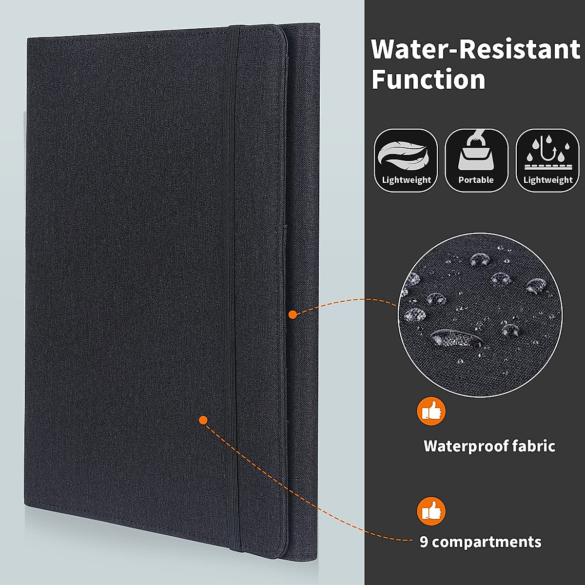 Trifold Cover for Rocketbook Fusion, Panda, Everlast, Letter Size, Multi A4 Size Notebook Case with Pen Loop, Waterproof Fabric, Zipper Pocket, Business Card Holder, 8.5" x 11"inch (Black)