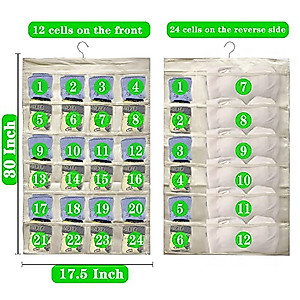 Hanging closet organizer, 36 individual mesh pockets and rotatable metal hangers, double-sided wall hanging storage, hanging storage organizer saves space, can put bras panties socks light small items
