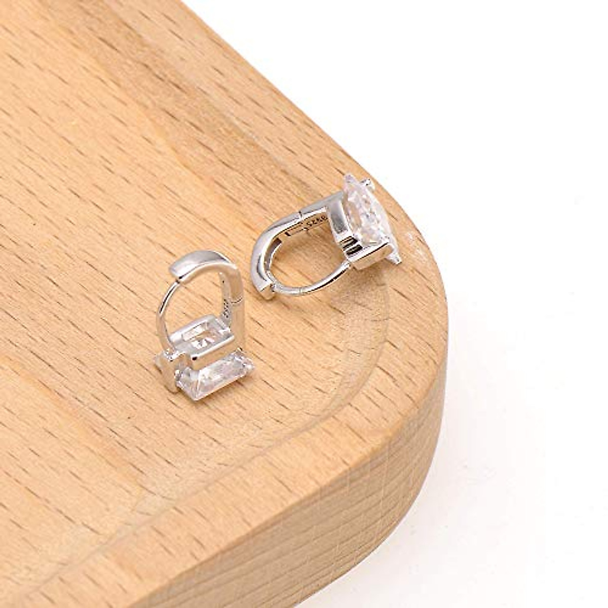 925 Sterling Silver Cubic Zirconia Princess Cut Huggie Earrings Studs