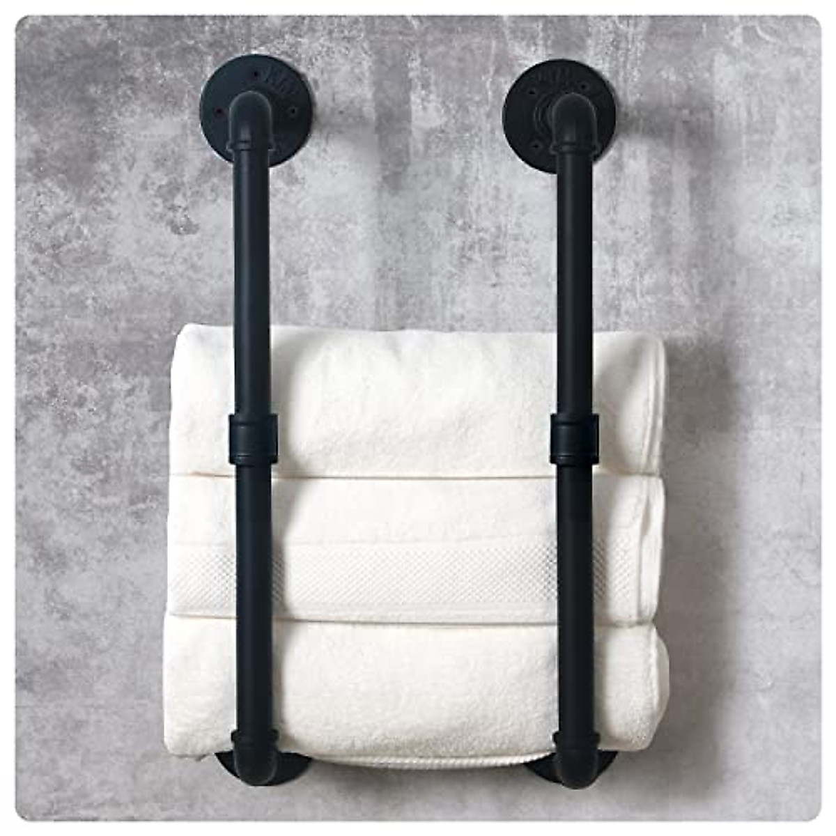 HouseAid Industrial Pipe Towel Rack, Farmhouse Bathroom Towel Storage Holder, Vintage Style Towel Organization, Wall Mounted, Matte Black