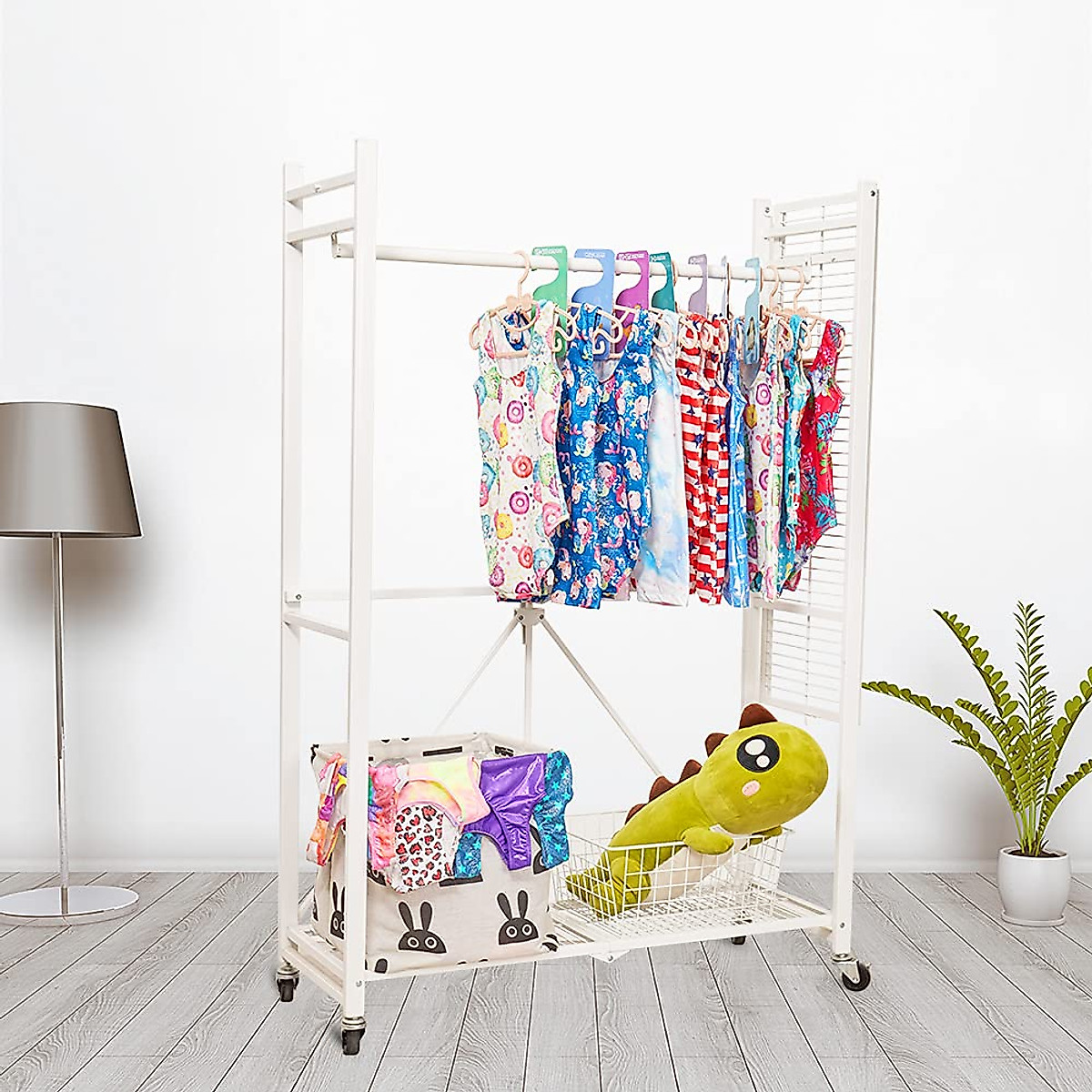 Nursery Closet Organizer and Storage Set - Hangers for Baby Clothes, Closet Size Dividers (Newborn Infant to Toddler), Large Collapsible Storage & Laundry Baskets - All in One Solution