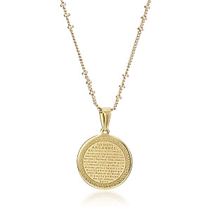 LESLIE BOULES Saint Michael Archangel Necklace 18 Inches Stainless Steel 18K Gold Plated Pendant