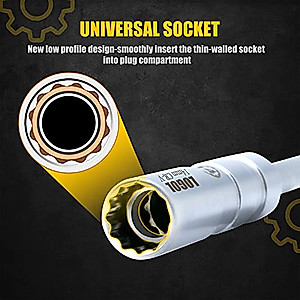 LOGOL 14mm Swivel Magnetic Spark Plug Socket,3/8-Inch Drive x 12" Total Length,12-Point Thin Wall Socket With Enhanced Magnetic Design for BMW,Mini,Nissan and More