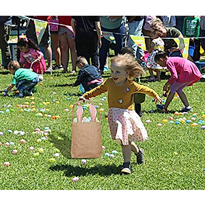 KEFAN 6 Pack Easter Bunny Bags Easter Bunny Baskets Jute Burlap Bunny Ear Tote Bags (Easter Bags 02)