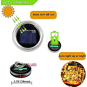 ostritec Solar Mason Jar Lights Lids, 12 Pack 30 Led Fairy Lights(Jars Not Included), Outdoor Hanging Mason Jar Solar Lights, Fairy in a Jar Solar Firefly Lights for Patio Garden Table Decor