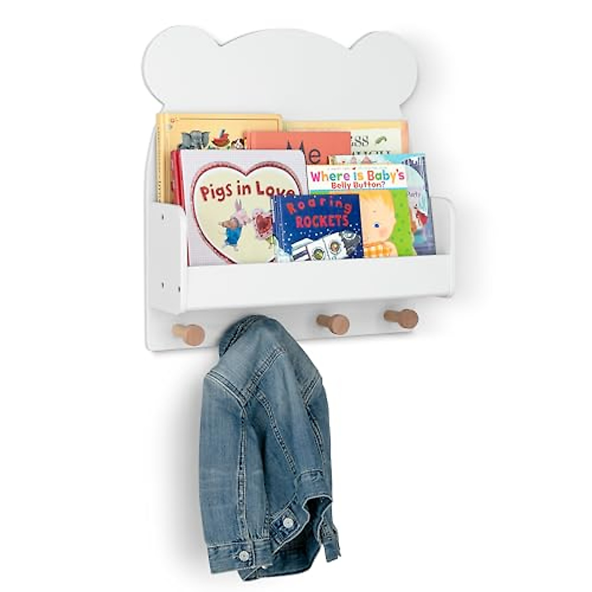 babyGap by Delta Children Brannan Bear Wall Shelf with 4 Hooks, White