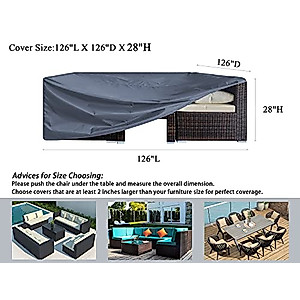 Garden Balsam Patio Furniture Set Cover, Outdoor Table and Chair Set Covers, Outdoor Sectional Sofa Set Covers, Waterproof Durable Square 126"L X 126"D X28H Grey