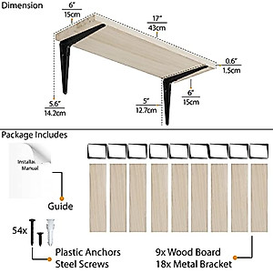 Wallniture Arras Floating Shelves for Wall Decor, Bookshelf Living Room Decor Kitchen Organization, Hallway & Office Decor Wall Shelves for Bedroom Natural Board Set of 9