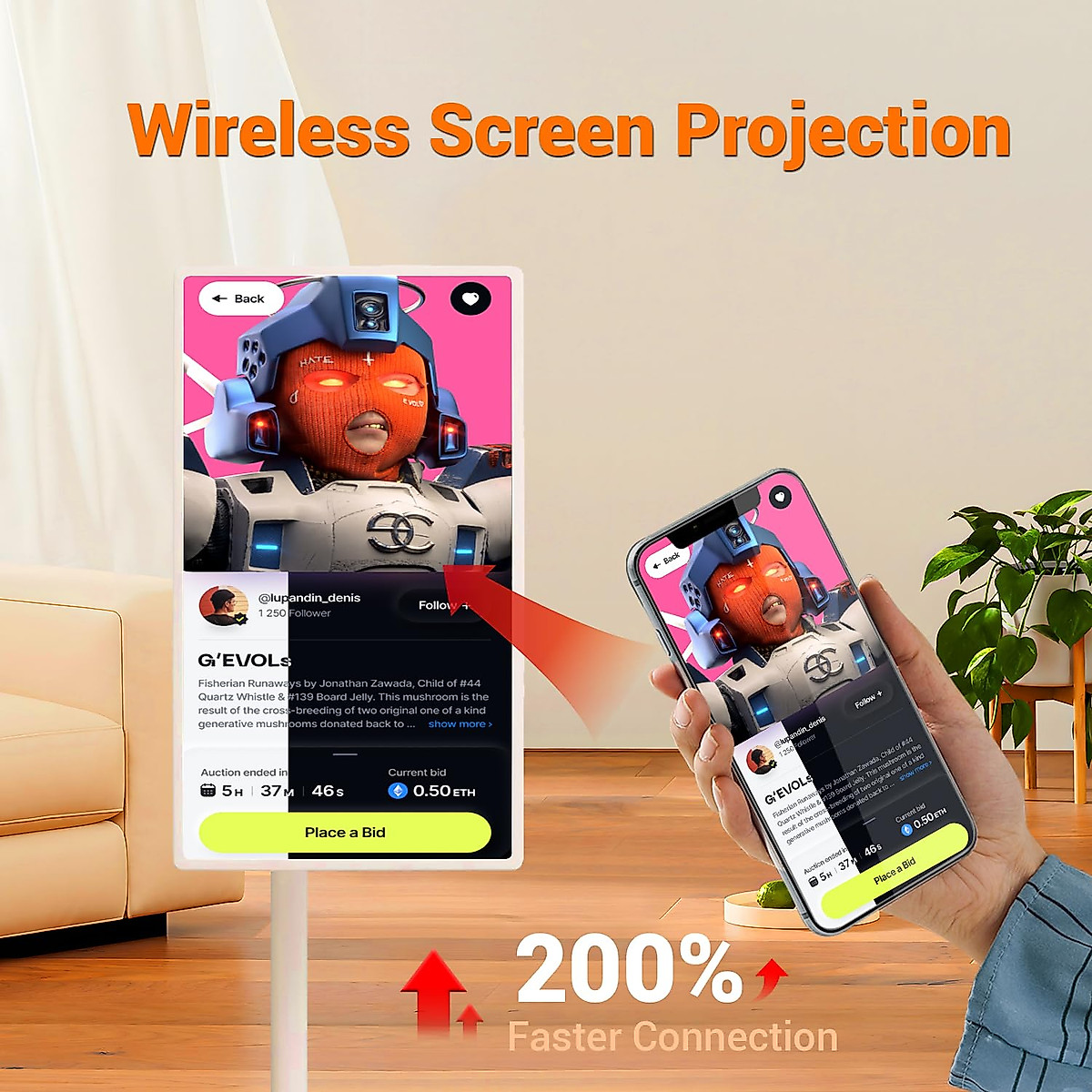 JYXOIHUB 22 Inch 1080p Portable Touch Screen Monitor, RollableTablet TV with Android(Support Google Store), Wireless TV on Wheels Touchscreen Built-in Battery(4-6H), Full Swivel Rotation
