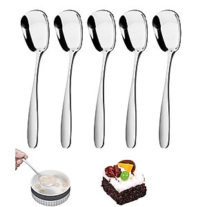 5Pcs Square Head Stainless Steel Spoons, Soup Spoons Stainless Steel, Ice Cream Spoons, Dessert Spoons, Square Head Measuring Spoons for Table Dinner Tea Sugar