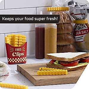 Fries Clips: 12 Cute French-Fries-Shaped Bag Clips to Seal Opened Food Packages | Fun Bag Clips for Food in a Magnetic Box to Always Be at Hand | Cute Kitchen Accessories by Peleg Design