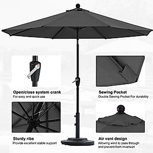 ABCCANOPY 10FT Patio Umbrella - Outdoor Waterproof Table Umbrella with Push Button Tilt and Crank, 8 Ribs UV Protection Pool Umbrella for Garden, Lawn, Deck & Backyard (Dark Gray)