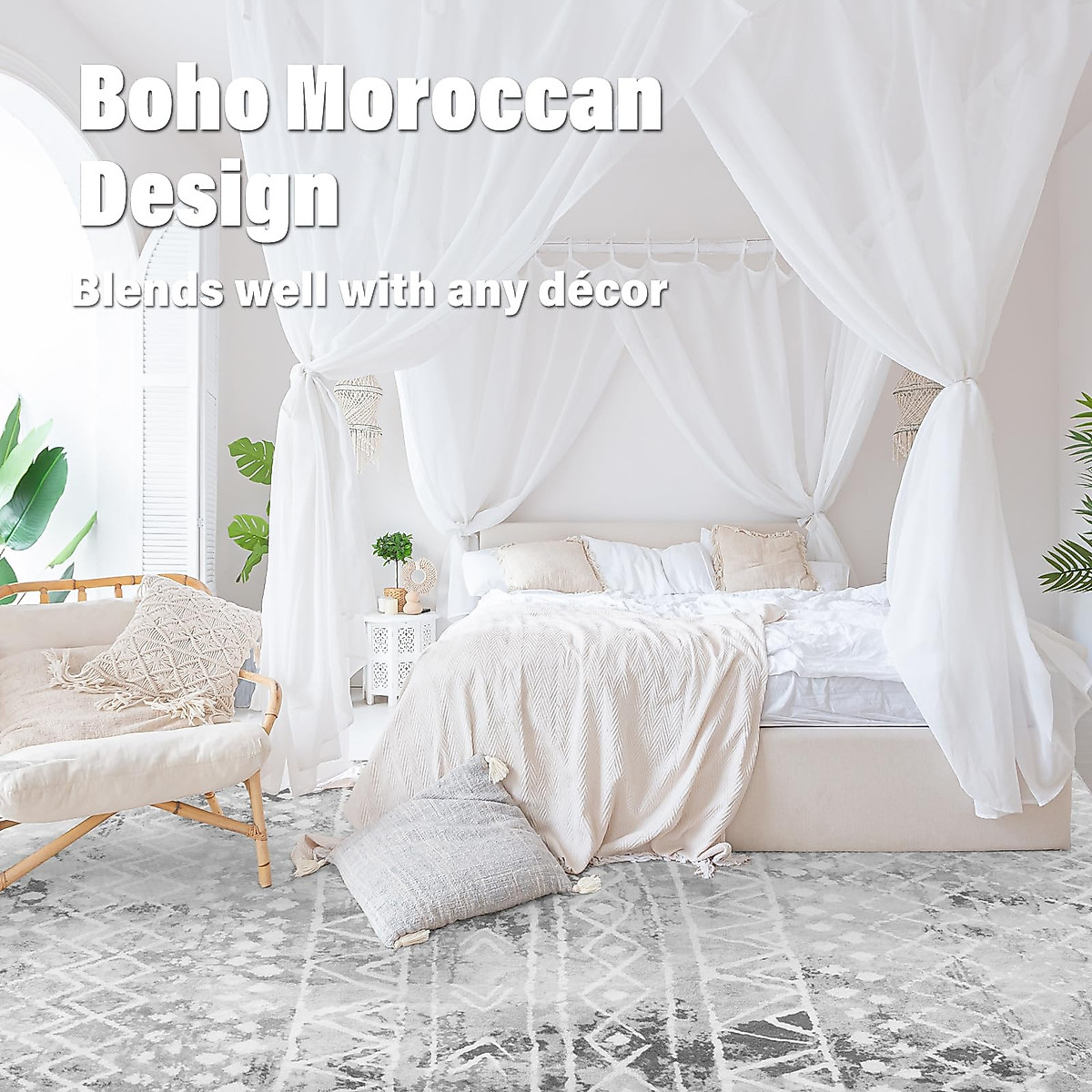 8x10 Washable Large Area Rug for Living Room Non Slip Boho Moroccan Bedroom Rug Indoor Farmhouse Geometric Floor Mat Soft Low Pile Woven Carpet for Classroom Office Under Dining Table(Gray)