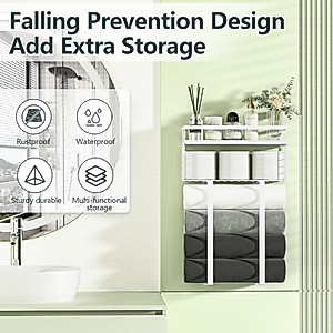 Towel Racks for Bathroom, Bathroom Shelf Over Toilet,Floating Shelves with Towel Rack Paper Holder Storage Basket,Floating Shelves for Wall Decor,White