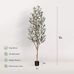Kazeila Artificial Olive Tree 6FT Tall Faux Silk Plant for Home Office Decor Indoor Fake Potted Tree with Natural Wood Trunk and Lifelike Fruits