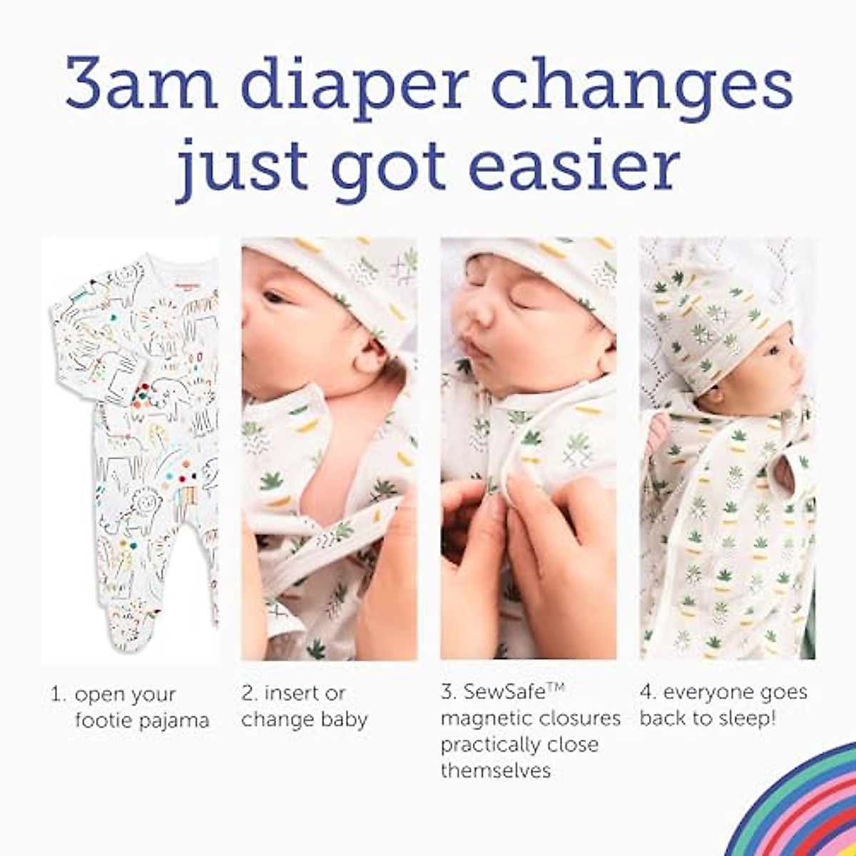 Magnetic Me Footie Pajamas 100% Organic Cotton Baby Girls Sleepwear Quick Magnetic Fastener Sleeper Strawberries and Cream 0-3 Months