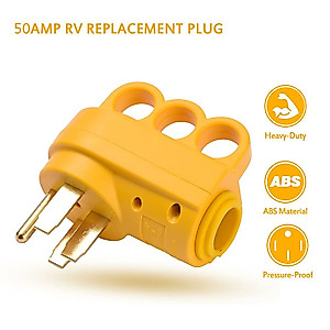 Snowy Fox Bundle RV 50 Amp Male Replacement Plug with 18 Inch RV Generator Adapter with Grip Handle