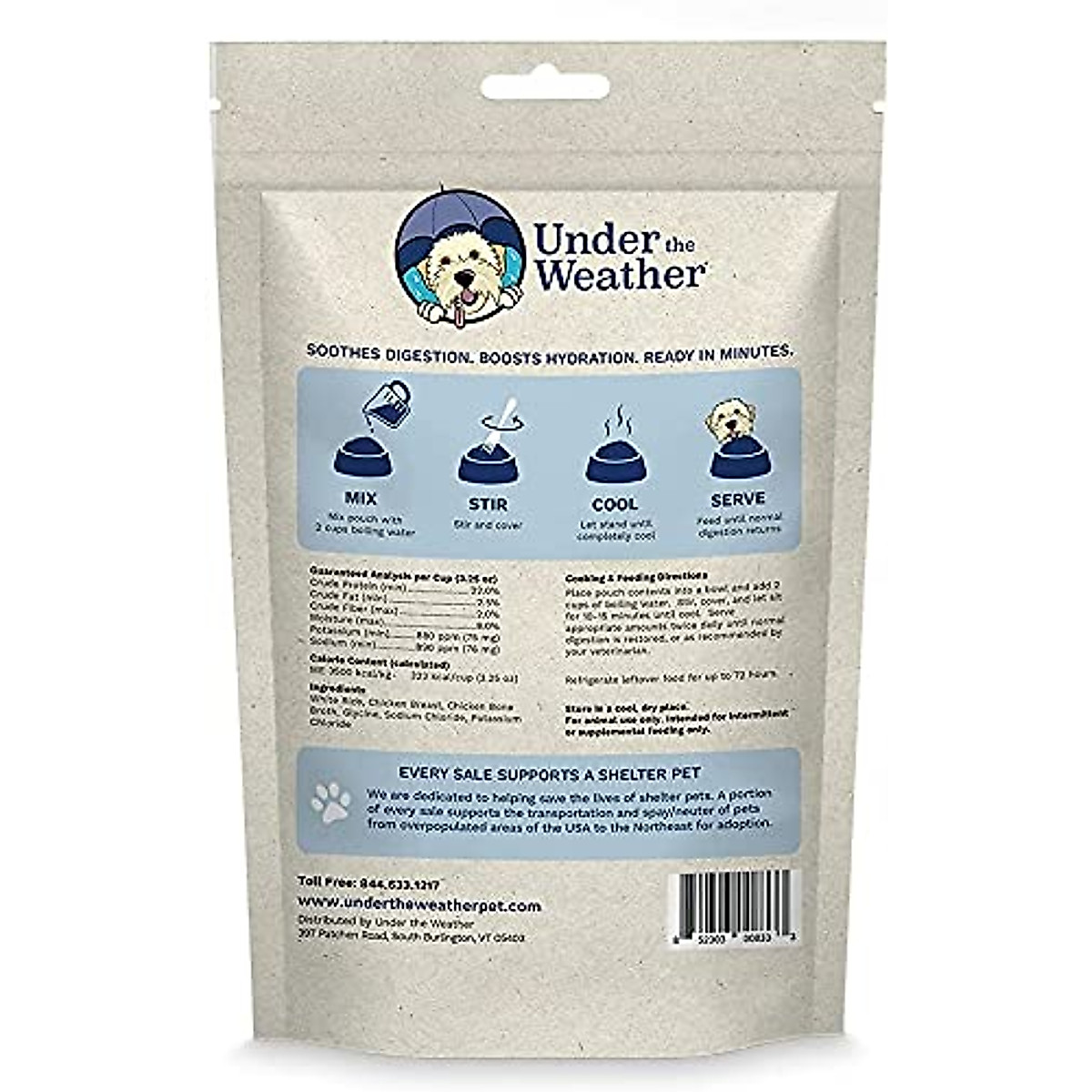 Under the Weather Bland Diet for Dogs | Easy to Digest for Sick Dogs |Always Be Ready| Contains Electrolytes - All Natural Freeze Dried 100% Human Grade Meats| 2 Pack- Chicken, Rice & Bone Broth - 6oz