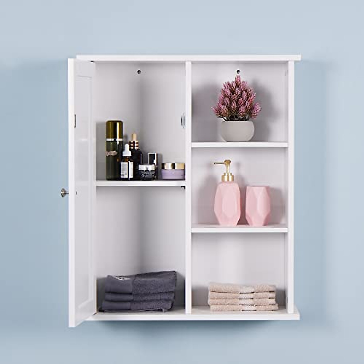 GEDELITE Bathroom Wall Cabinet with Shelves and Door, Wooden Storage Cabinet Over Toilet Space, White Medicine Cabinet for Bathroom, Kitchen, Bedroom.