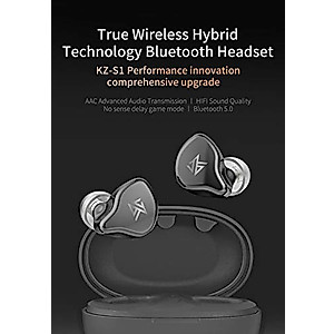TWS True Wireless Bluetooth 5.0 Earbuds with Microphone,KZ S1D Dynamic Hybrid Dual Driver in Ear Earphones, 3D Stereo Sound Headsets Sports Running Headphones for Cell Phone (White)