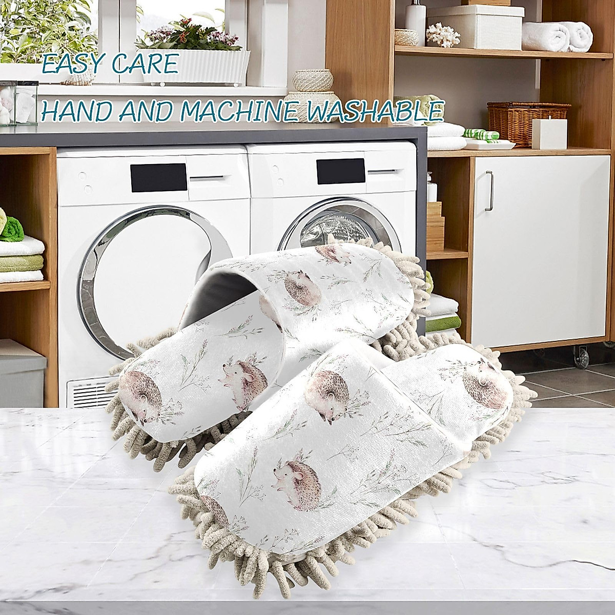 FLildon Microfiber Cleaning Slippers Hedgehog Washable Mop Shoes Slipper for Men/Women House Floor Dust Cleaner, Size L