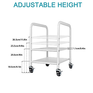 360Tronics Computer Tower Stand White, 2-Tier Height Adjustable Desktop PC Stand for Carpet, Mobile Tower Cart Under Desk, Full Metal Rolling CPU Holder with 360° Locking Wheels for Office Home