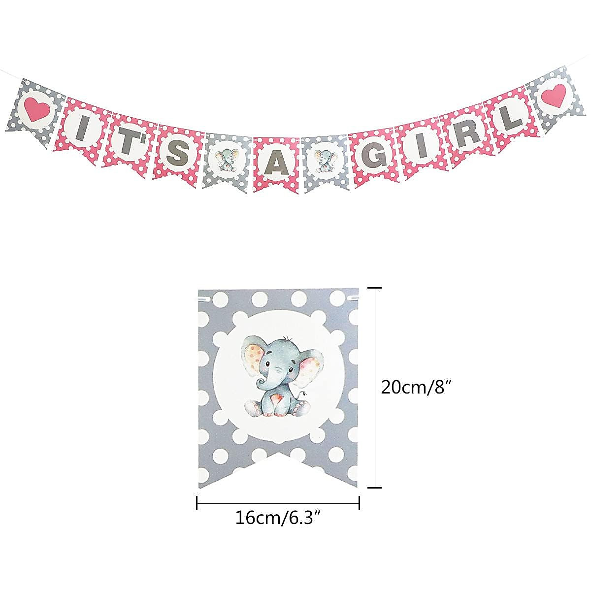 Elephant Baby Shower Decorations – It's a Girl Baby Shower in Pink and Gray Theme – Cute Elephant Party Kit – Virtual Baby Shower Decorations – Multipurpose Elephant Décor – Ready To Install