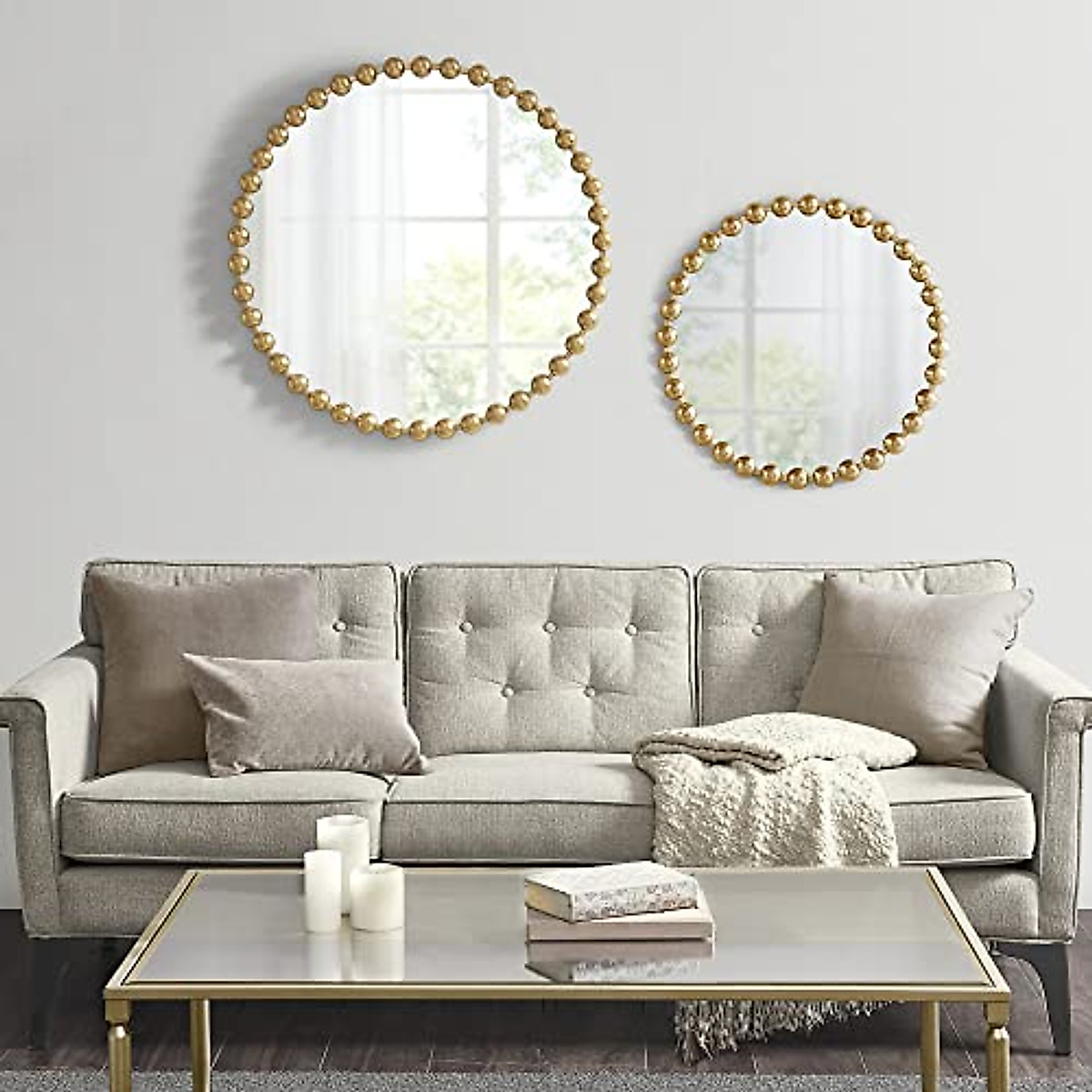 MADISON PARK SIGNATURE Wall Décor Marlowe Metal Spherical Frame Round Mirror for Living Room - Home Accent, Ready to Hang Bedroom Decoration, 36" Diameter, Gold