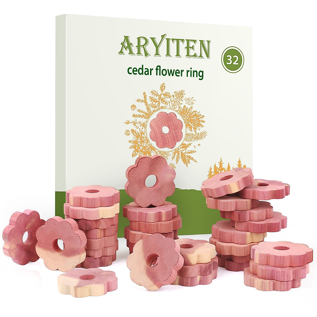 Aryiten Cedar Blocks for Clothes Storage, 32 Pack Cedar Rings, Aromatic Scent Cedar Planks for Clothes Storage Closets and Drawers Freshener Protection & Control