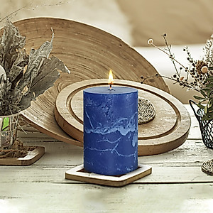 Simply Soson Blue Rustic Texture Pillar Candles 3x6 inch - Set of 3 - Unscented Decorative Blue Candles, No drip Candles, Ideal as Large Candles for Home Decor, Weddings, Holidays
