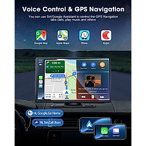 LAMTTO 9 Inch Wireless Car Stereo with Apple Carplay & Android Auto,Portable Touch Screen GPS Navigation for Car,Car Audio Receivers with Bluetooth,Airplay,AUX,Screen for All Vehicles