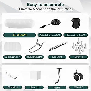 BFTOU White Square Swivel Stool with Wheel for Work SPA Shop Massage Height-Adjustable and Cost-Effective Rolling Stool Chair with Back