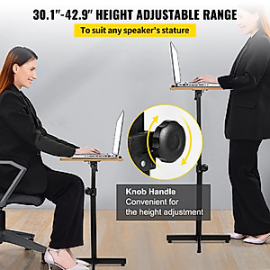 VEVOR Lectern Podium Stand, Height Adjustable Laptop Table, Portable Presentation Standing for Classroom, Office, Church, Tilting Desktop with Edge Stopper, Oak