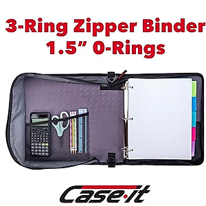 Case-it The Universal 2.0 Zipper Binder -1.5 Inch O-Ring - Removable Padded Pocket Holds Up to 13" Laptop/Tablet - Multiple Pockets - 325 Page Capacity - Comes with Shoulder Strap - Fire Red LT-207