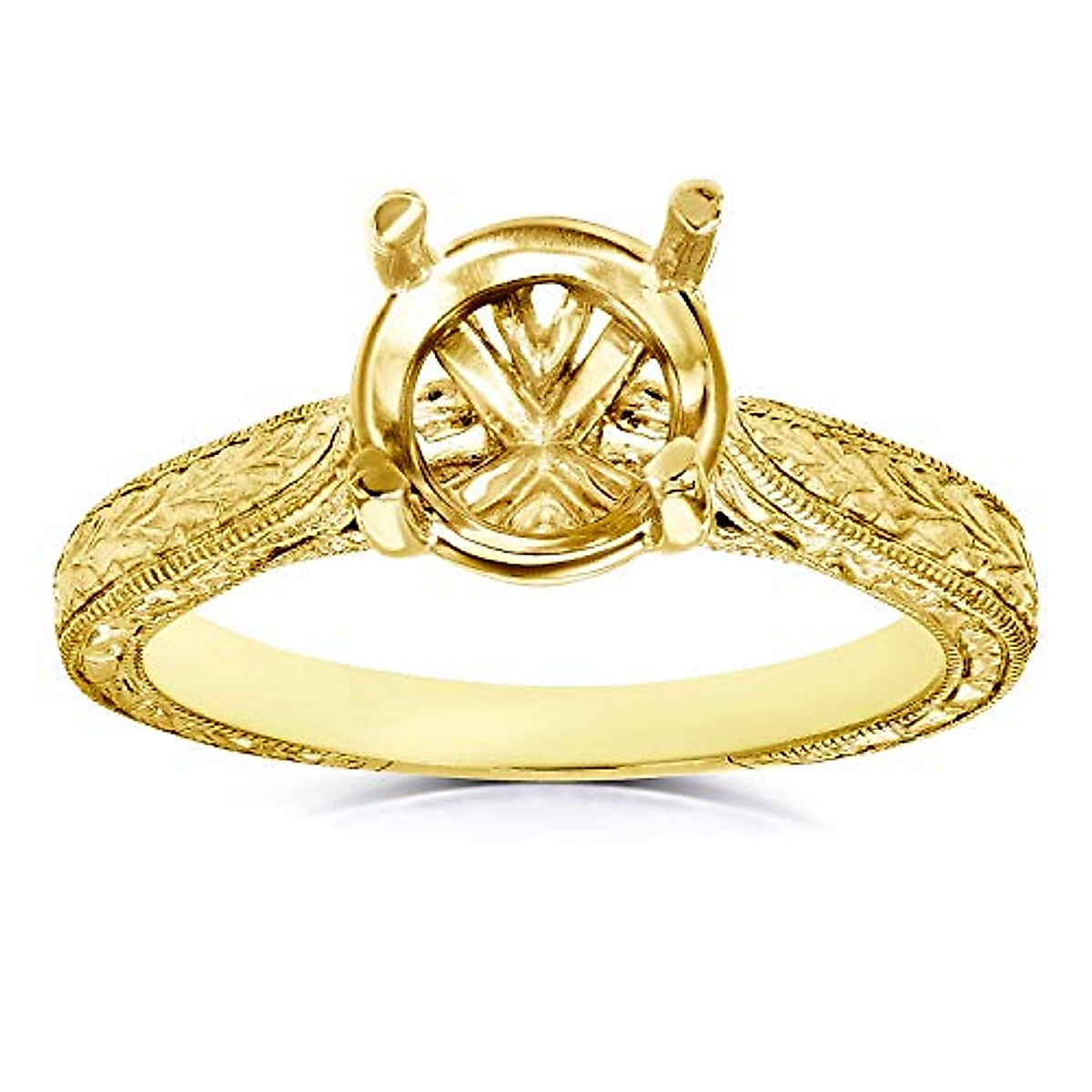 Kobelli Diamond Semi Mount Engagement Ring Vintage Style Engraved Antique Style, 14k Yellow Gold (No Center Stone), 9.5