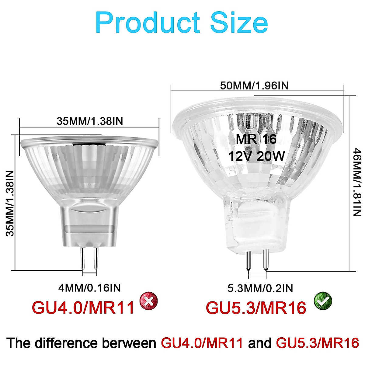 MR16 Halogen Bulb 20W Dimmable 12V GU5.3 Bi Pin Base Spotlight with Long Lifespan, 2700K Warm White MR16 Bulbs with Clear Glass Cover for Landscape, Track Lights, Fiber Optics, Desk Lamps, 6 Pack