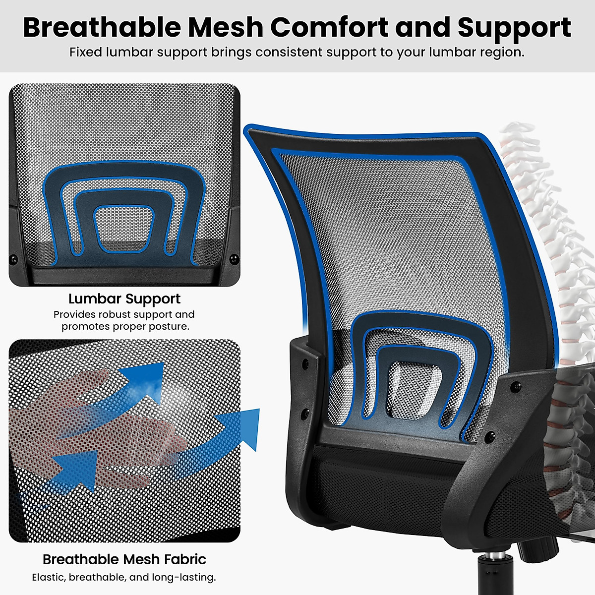 Yaheetech Office Chair Ergonomic Computer Chair Mid Back Adjustable Desk Chair with Lumbar Support Armrest, Swivel Mesh Task Gaming Chair for Home Office Study, Black