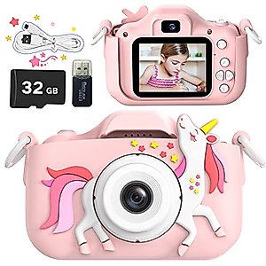 OUTUVAS Kids HD Digital Video Cameras for Toddler, Christmas Birthday Gifts for Boys and Girls Age 3+, 1080P HD Anti-Drop Camera, with 32GB SD Card. (Pink)