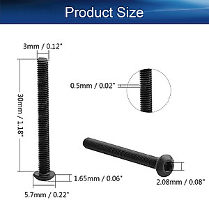 Yinpecly 20Pcs M3x30mm Hex Socket Head Machine Screws Carbon Steel Inner Hex Socket Round Head Screw Fasteners Furniture Bolts Black Tone